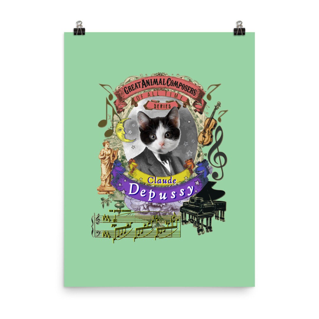 Funny Cat Poster - Classical Music Art - Gift for Music Lover - Debussy ...