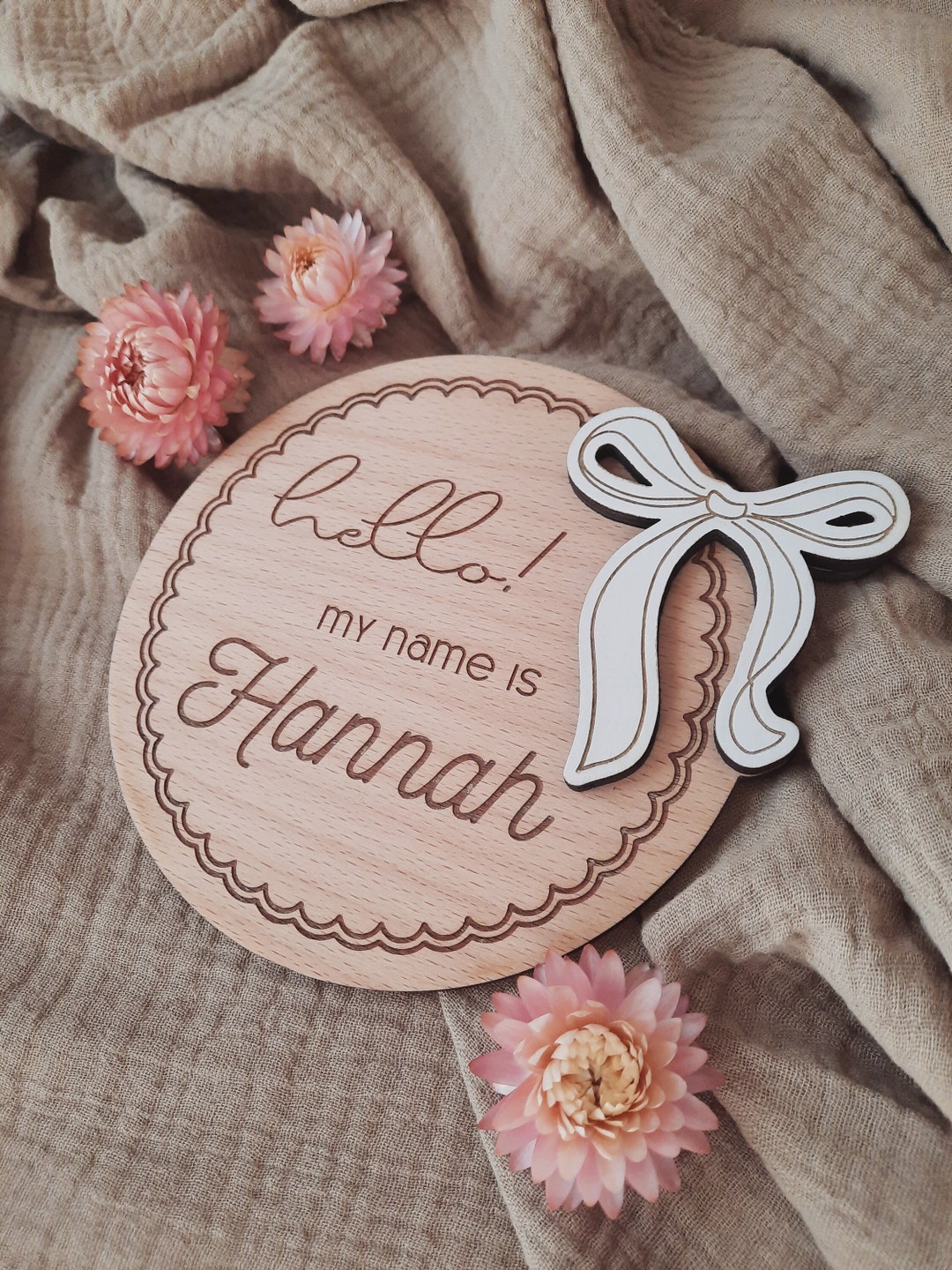 Round Baby Milestone Name Announcement Baby Bow Milestone Baby Name ...