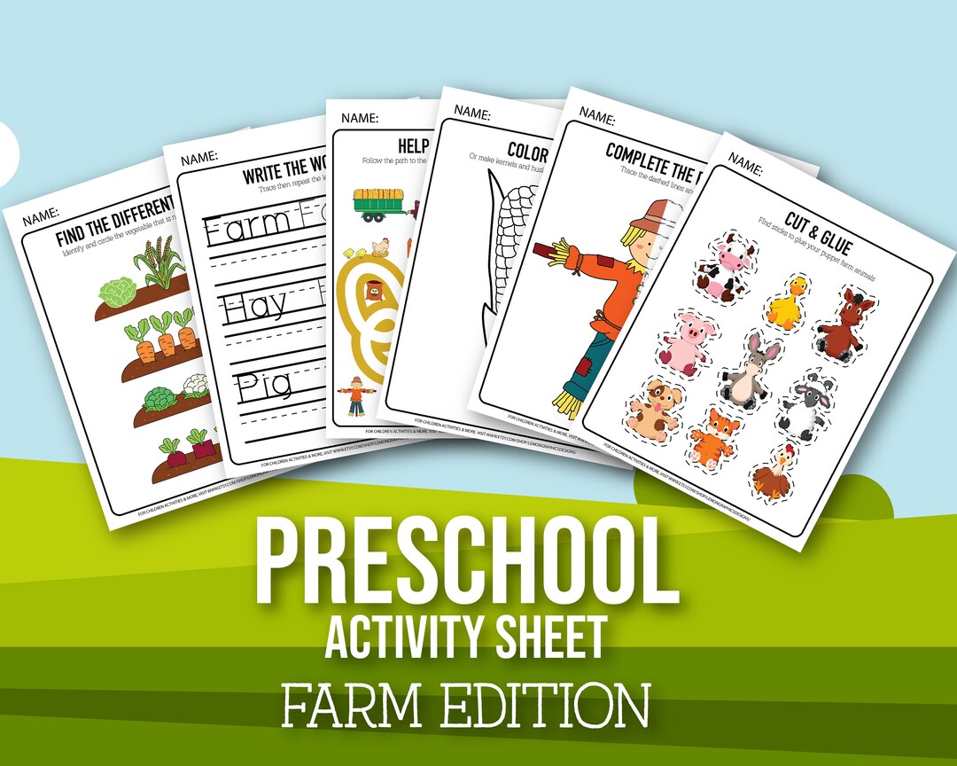 Preschool Activity Sheets Farm Edition Printable - Etsy