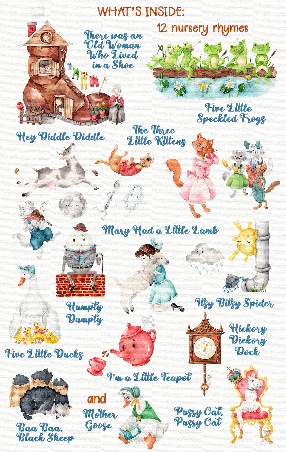 Nursery rhymes watercolor clipart Cute nursery clipart Mother | Etsy