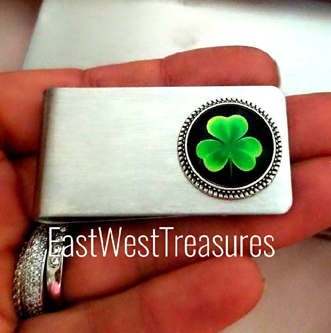 Irish Lucky Clover Shamrock Money Clip, Metal Wallet, Credit Card ...