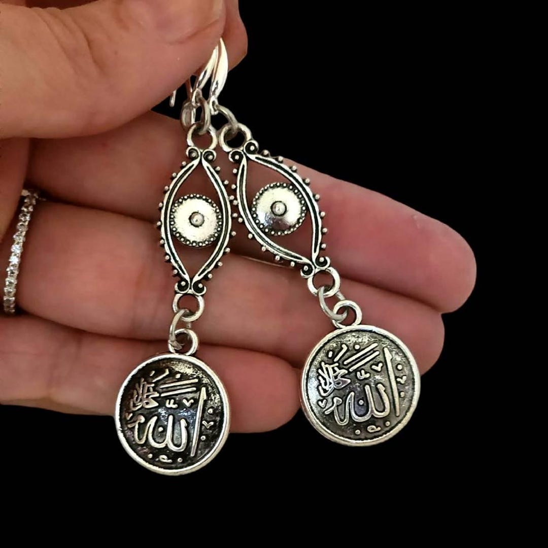 Allah Arabic Hamsa Evil Eye Drop Silver 925 Earrings for Women - Etsy