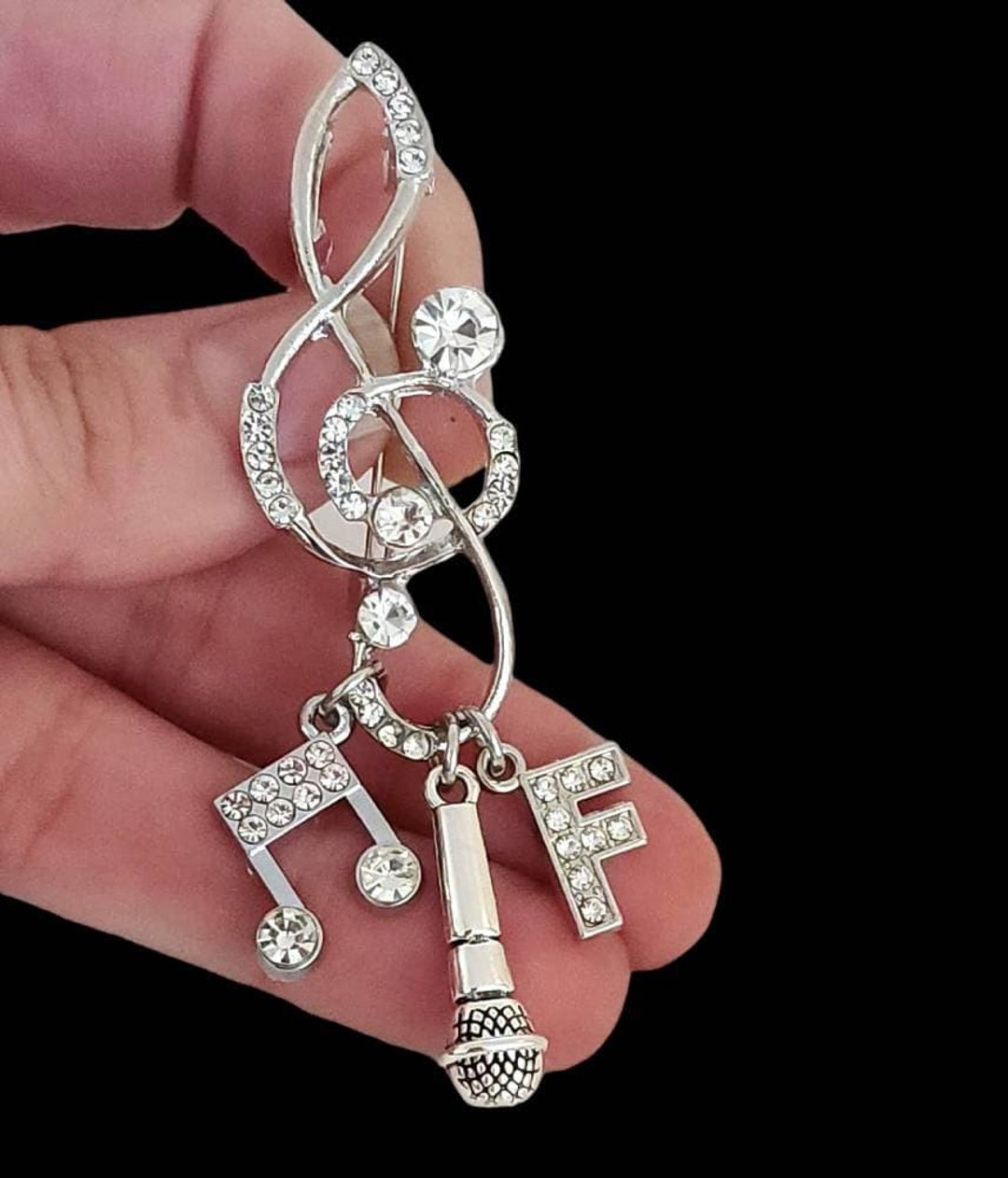Microphone Singer Music Note Brooch Lapel Pin, Made With Swarovski ...