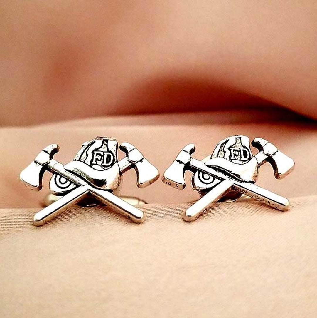 Firefighter Fireman Cufflinks Cuff Links Tie Pin Bar-firefighter Helmet ...
