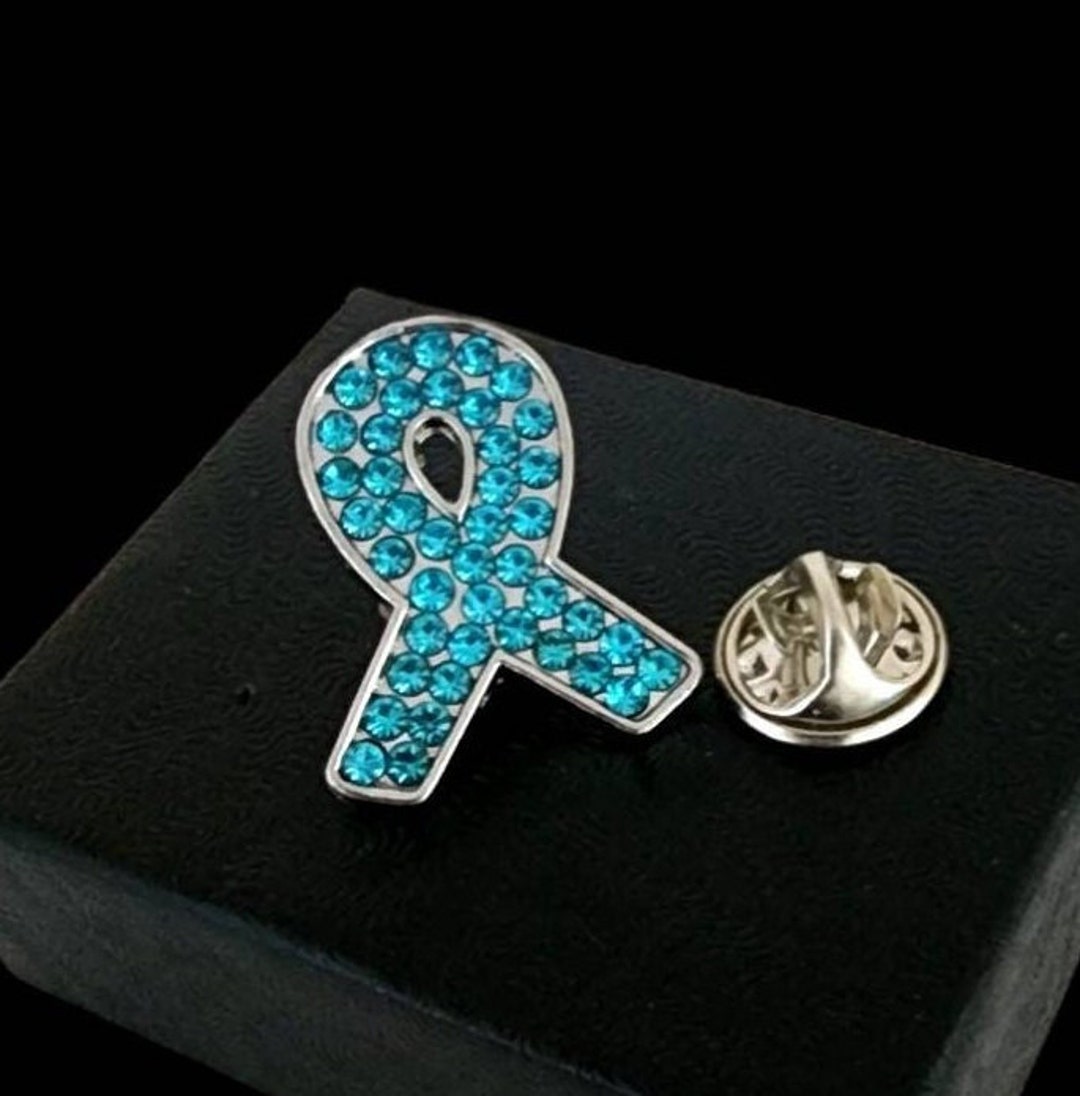 Light Blue Cancer Awareness Ribbon Brooch Lapel Pin for Men Women Made ...