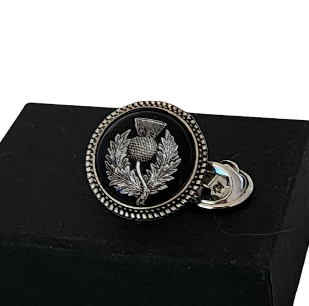 Black Silver Scottish Thistle Lapel Tie Pin and Cufflinks Accessory ...