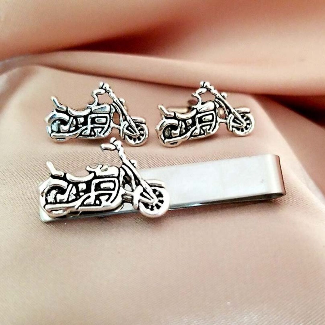 Biker Motorcycle Motorbike Cufflinks Cuff Links Tie Bar Clip Pin Set ...