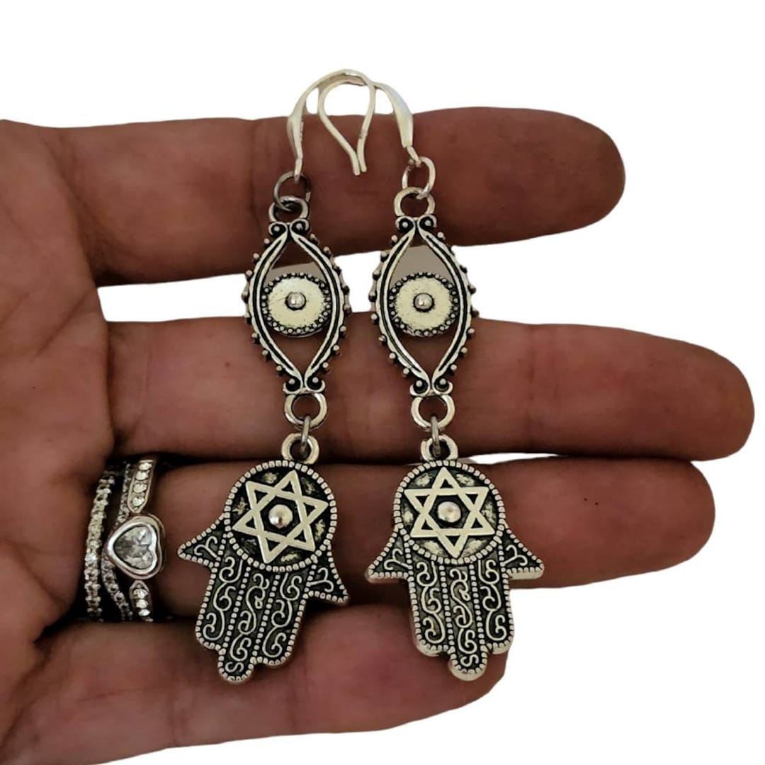 Jewish Star of David Hamsa Evil Eye Earrings and Necklace for Women ...