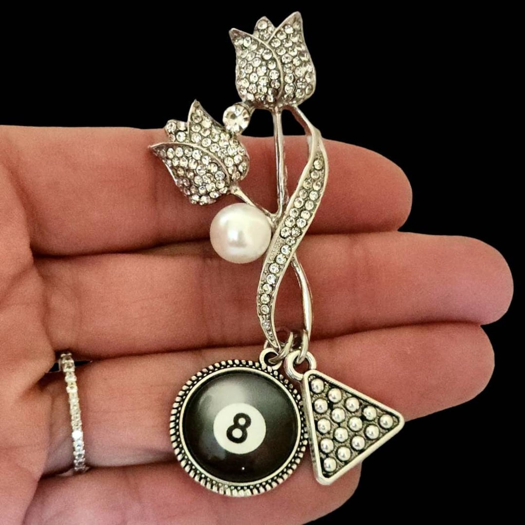 Pool Billiard 8 Ball Gift for Women, Pool Player Brooch Lapel Pin Made ...