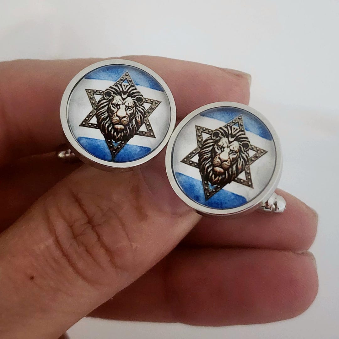Hebrew Jewish Lion of Judah Star of David Cufflinks and Lapel Tie Pin ...