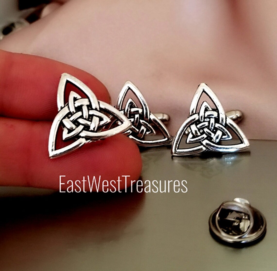 Silver Irish Celtic Triquetra Knot Tie Pin and Cufflinks for Men Him - Etsy