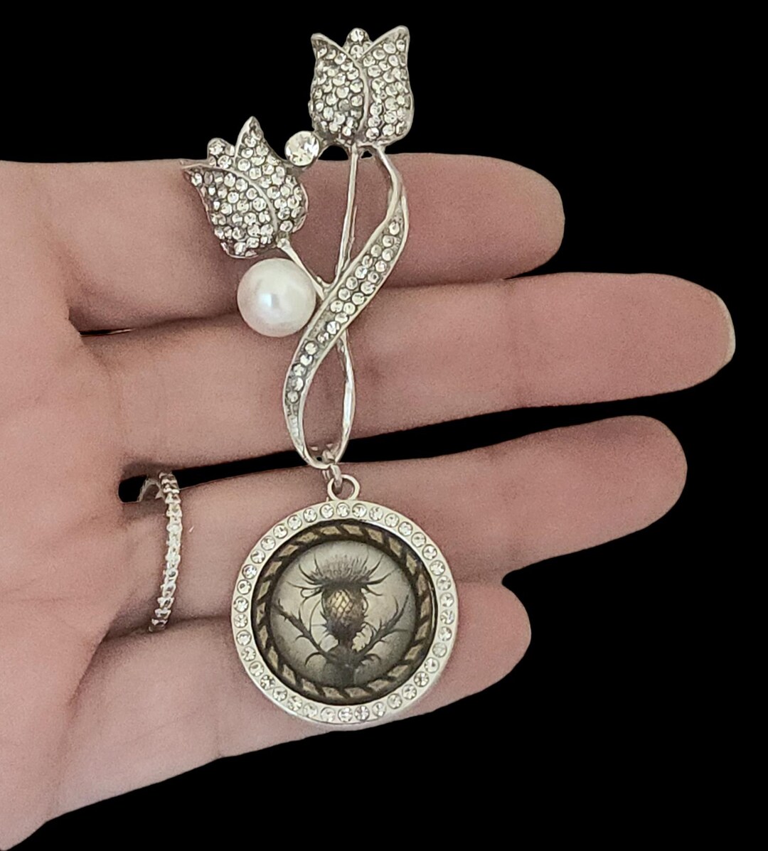 Lady's Scottish Thistle Scotland Bridal Wedding Cameo Brooch Pin Made ...