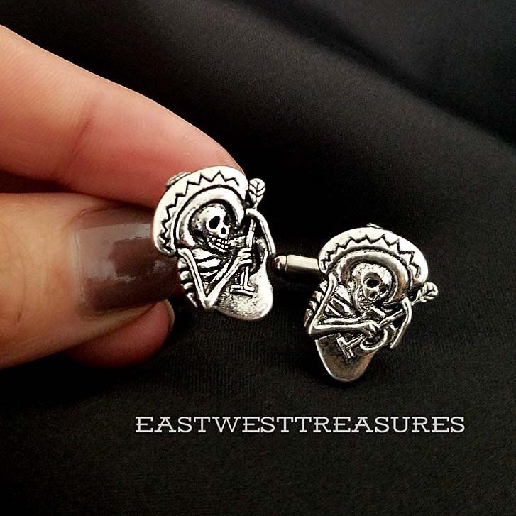 Sugar Skull Skeleton Cuff Links Cufflinks Tie Bar Pin Brooch-sugar ...