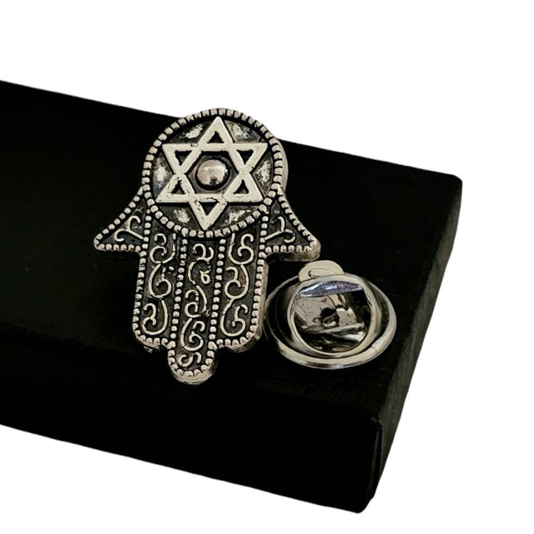 Jewish Star of David Evil Eye Lapel Tie Pin Necktie Brooch, Hebrew ...