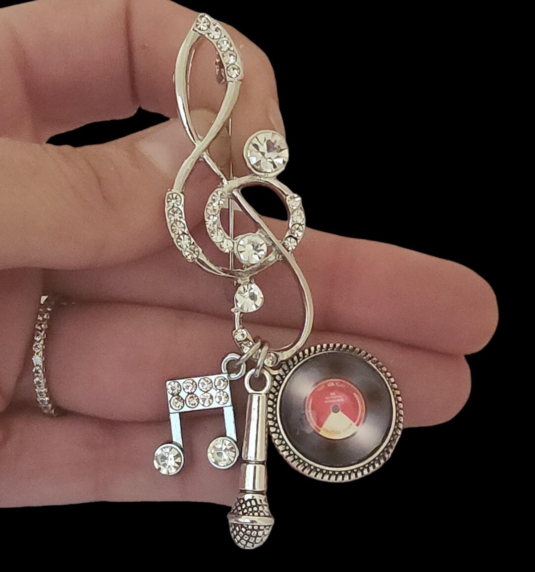 Vinyl Record Microphone Singer Music Note Brooch Lapel Pin, Made With ...