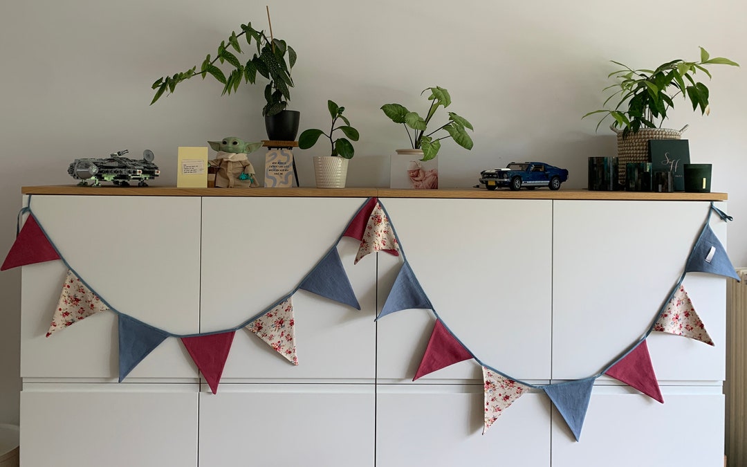 LOU-ISA Flag Line Party Garland Birthday 15 Flags Blue Roses 100% Linen ...