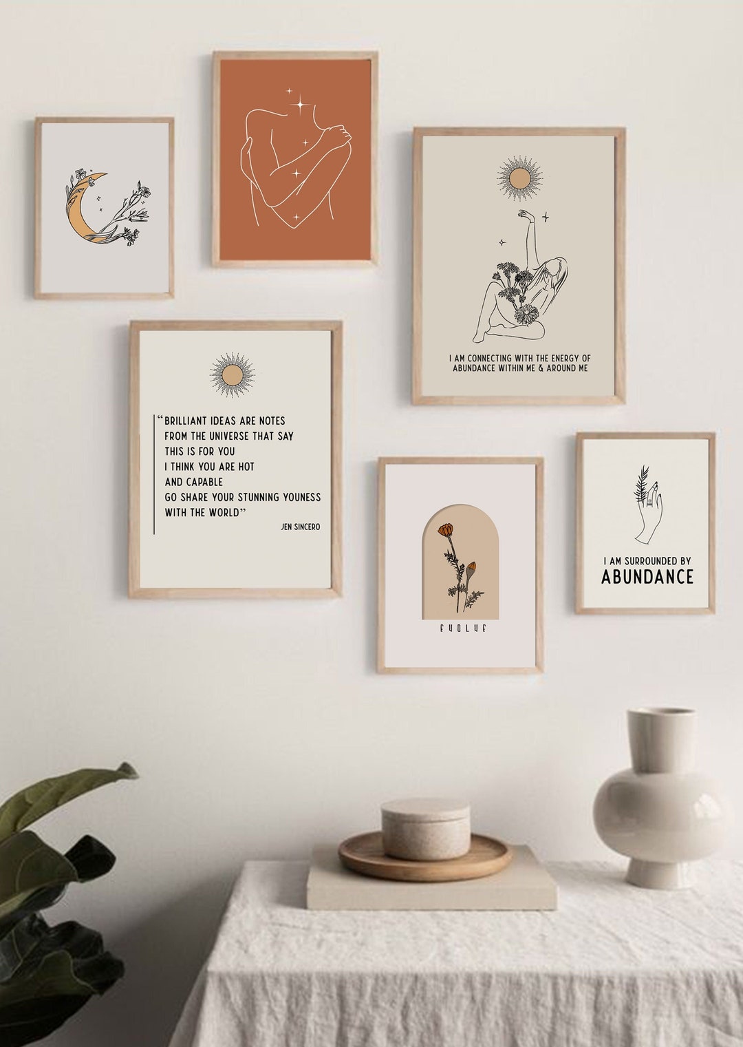 Spiritual Wall Art, Set of 6 Prints, Minimal Gallery Set of 6 ...