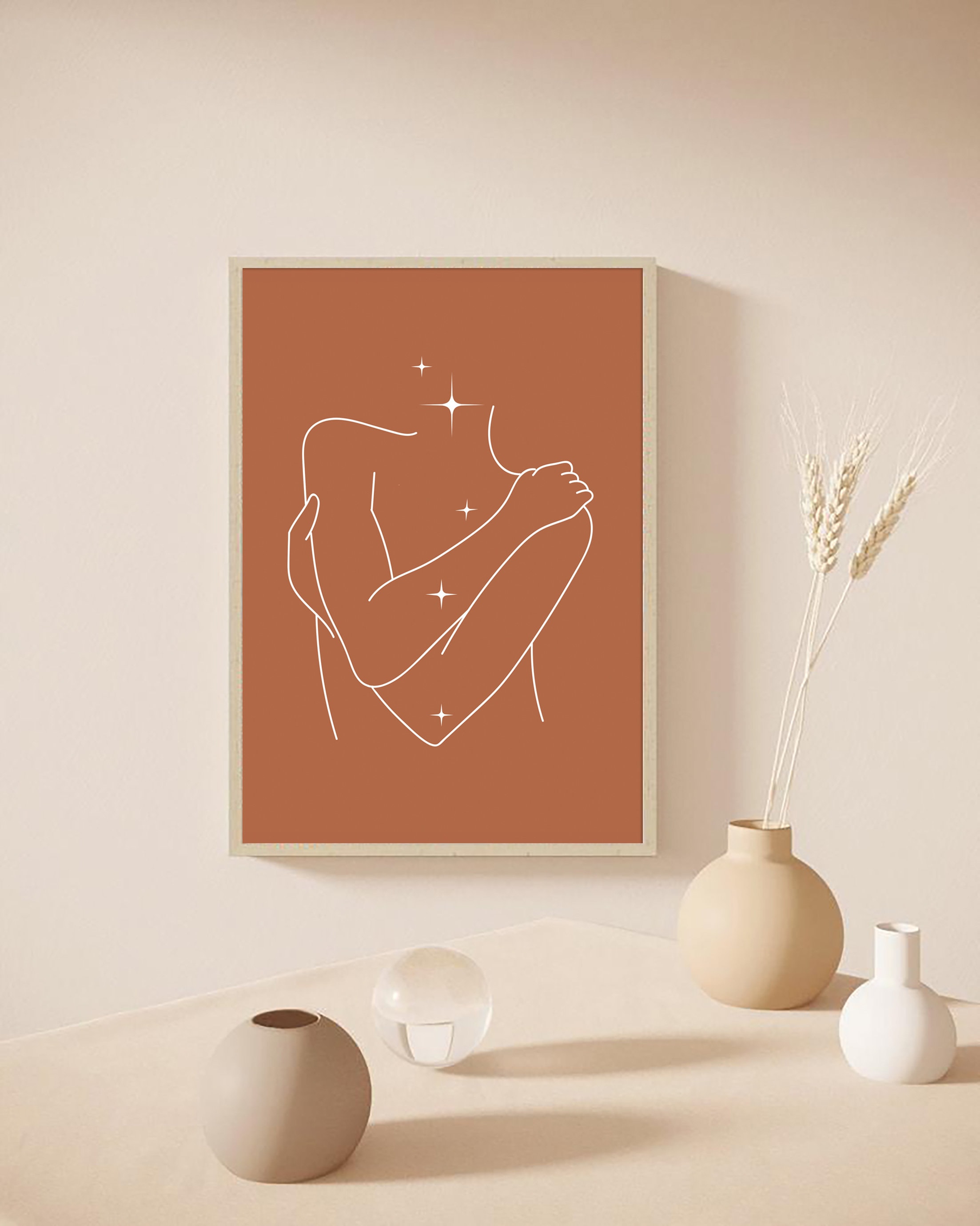 Hug yourself print feminine line art self love print love | Etsy