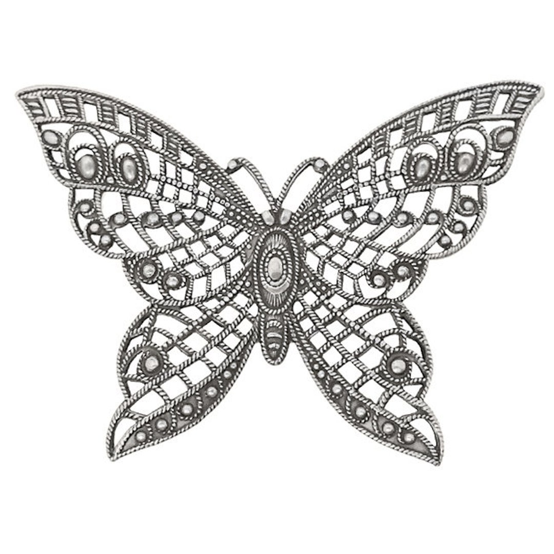 Large Butterfly Filigree With Lacy Wings - Rare - Antiqued Silver Ox ...