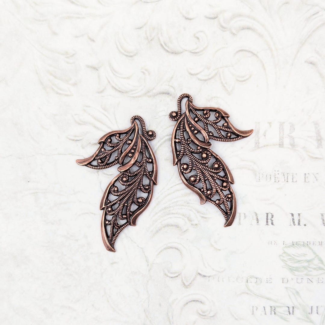 Lacy Filigree Leaves for Vintage-style Jewlery Making, Antiqued Copper ...