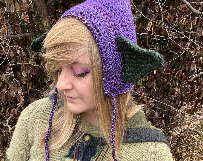 Crochet Purple Goblin Ear Pixie Hood - Etsy