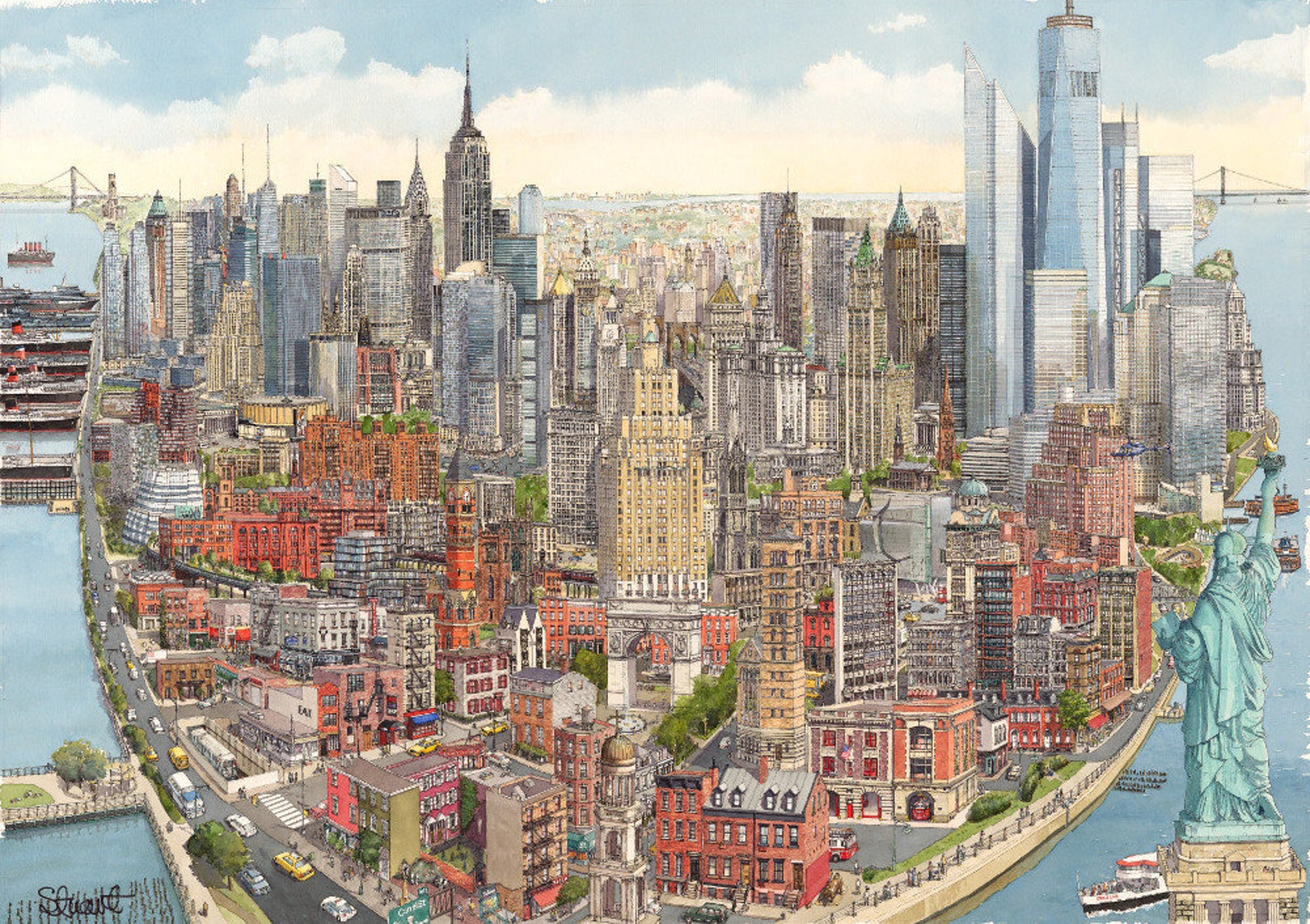 New York Print - New York Cityscape Print - Manhattan Print - Painting ...