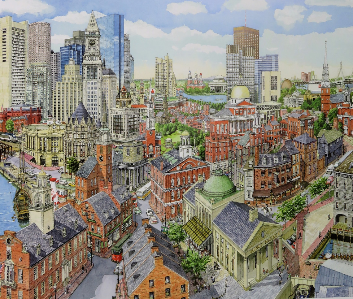 Boston City Art - Boston Cityscape - Boston Print - Painting of Boston ...