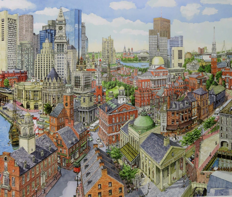 Boston City Art - Boston Cityscape - Boston Print - Painting of Boston ...