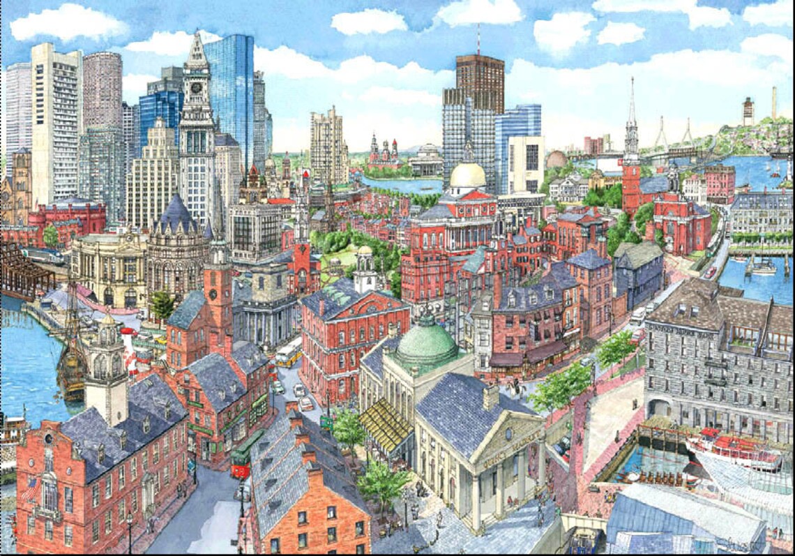 Boston City Art - Boston Cityscape - Boston Print - Painting of Boston ...