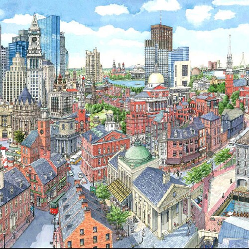 Boston City Art Boston Cityscape Boston Print Painting - Etsy