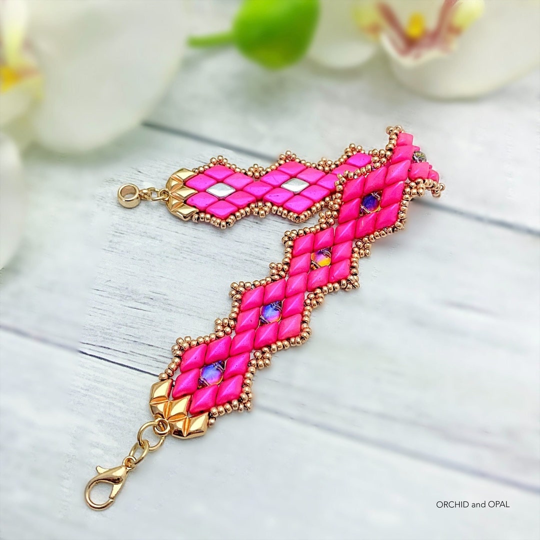 Beading Pattern - Backlit Gemduo Bead Bracelet Bead Weaving Tutorial ...