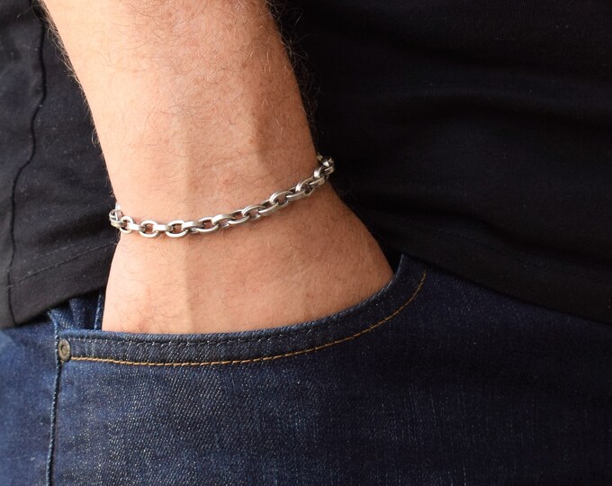 Mens Silver Bracelet Men Bracelet Mens Chain Bracelet | Etsy