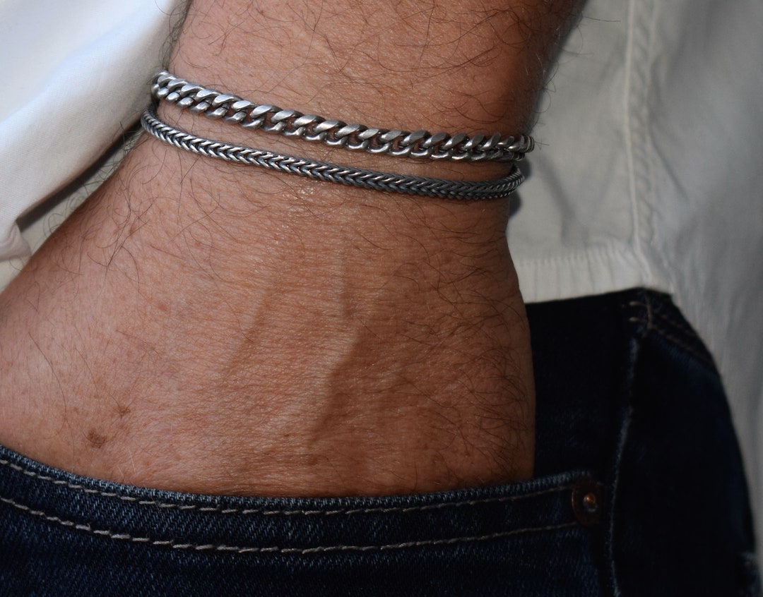 Mens Silver Bracelet Men Bracelet Men's Chain Bracelet - Etsy