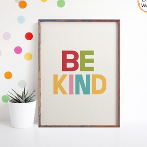 Colourful Children's Wall Art, Rainbow Print, Be Kind Print, Kids Room ...
