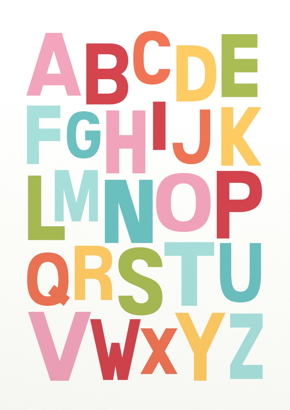 Colourful Rainbow Nursery Alphabet Poster Alphabet Print ABC - Etsy