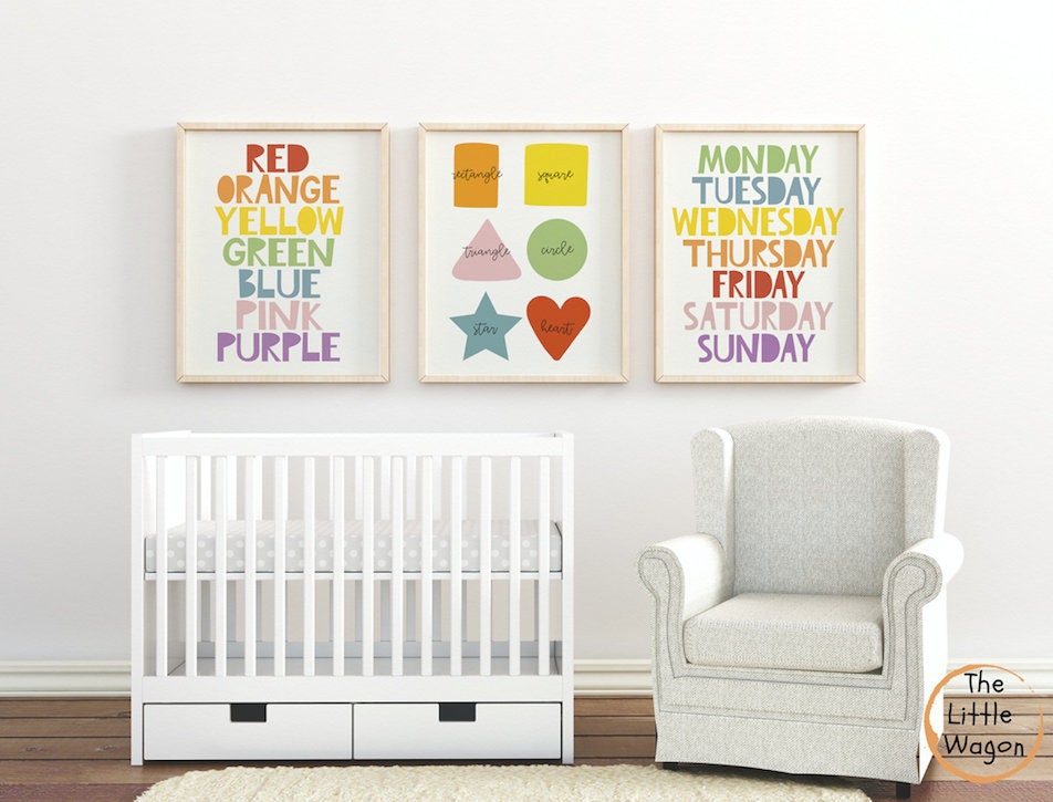 Educational Nursery Prints Kids Wall Art Set of 3 Rainbow | Etsy UK