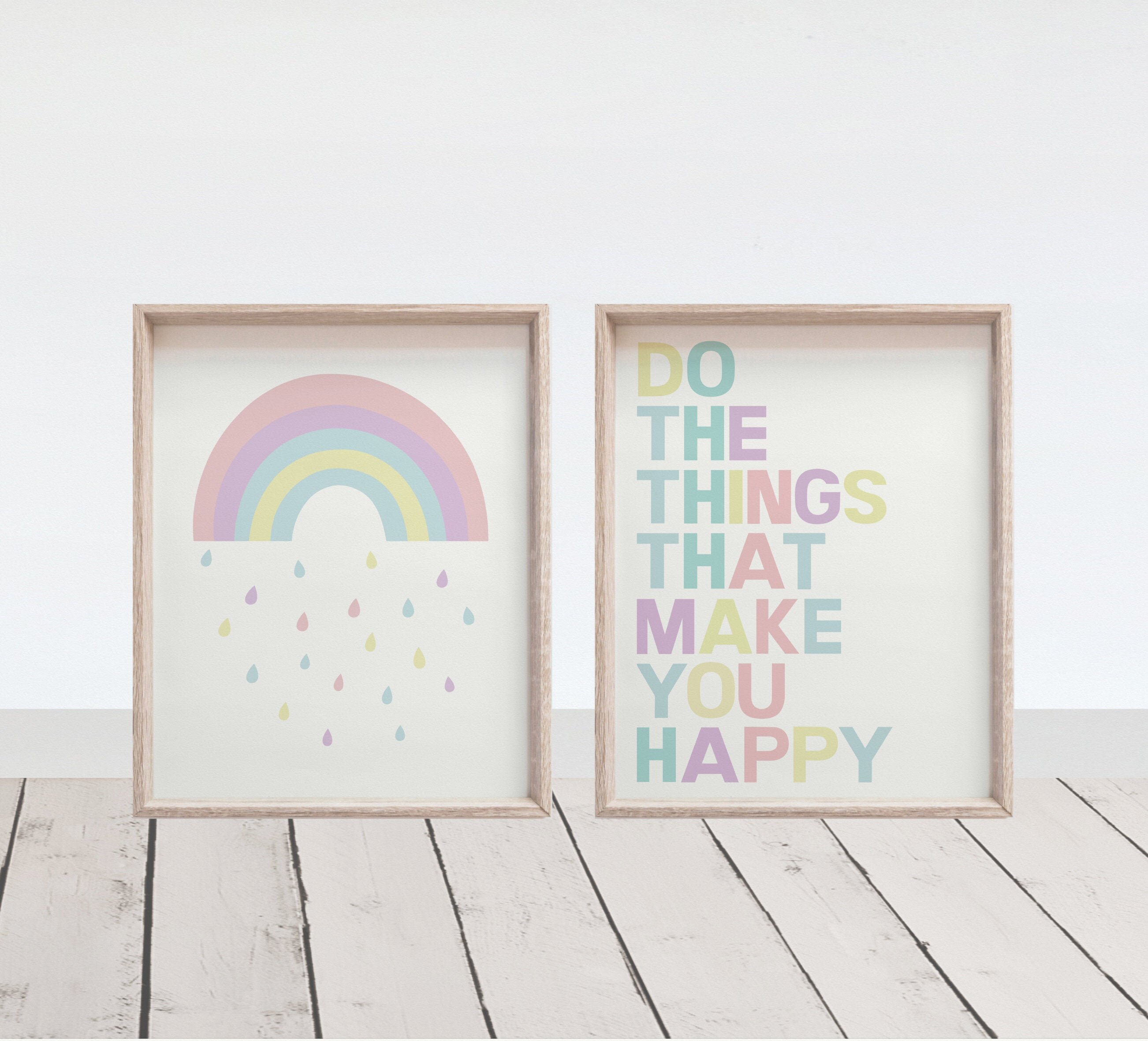 Set of 2 Rainbow Happiness Quote Print Pastel Nursery - Etsy