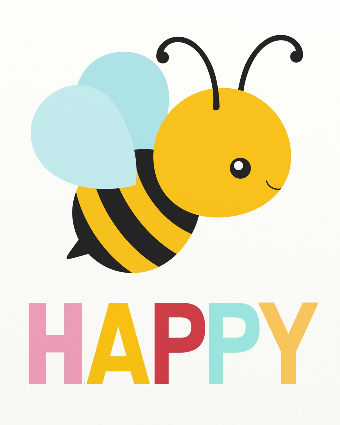 Be Happy Kids Print Bumble Bee Nursery Wall Art Nursery - Etsy UK