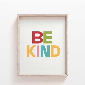 Colourful Children's Wall Art, Rainbow Print, Be Kind Print, Kids Room ...