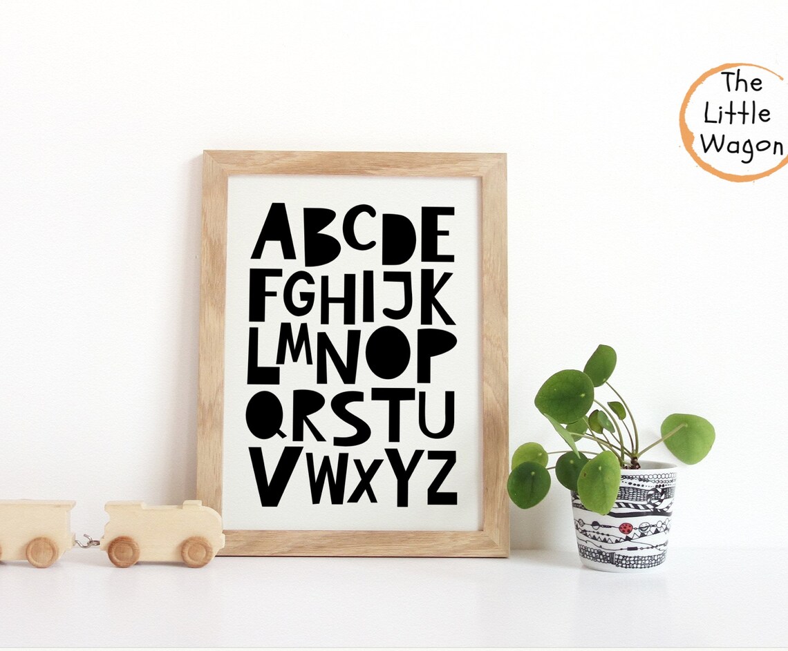 Set of Two Nursery Prints Black Alphabet Print Numbers Wall - Etsy UK