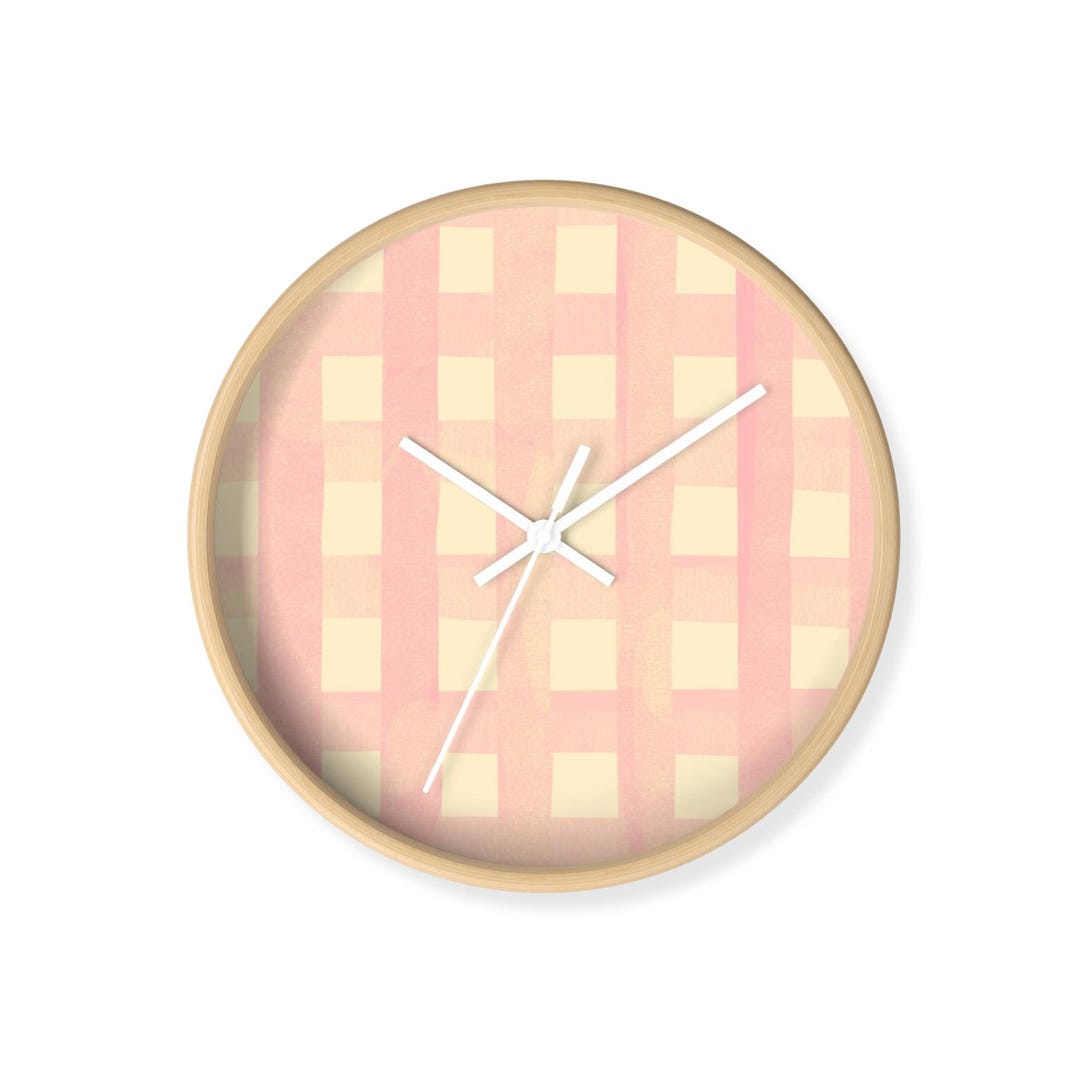 Pink Check Clock, Gingham Clock, Nursery Decor, Kids Nordic Clock ...