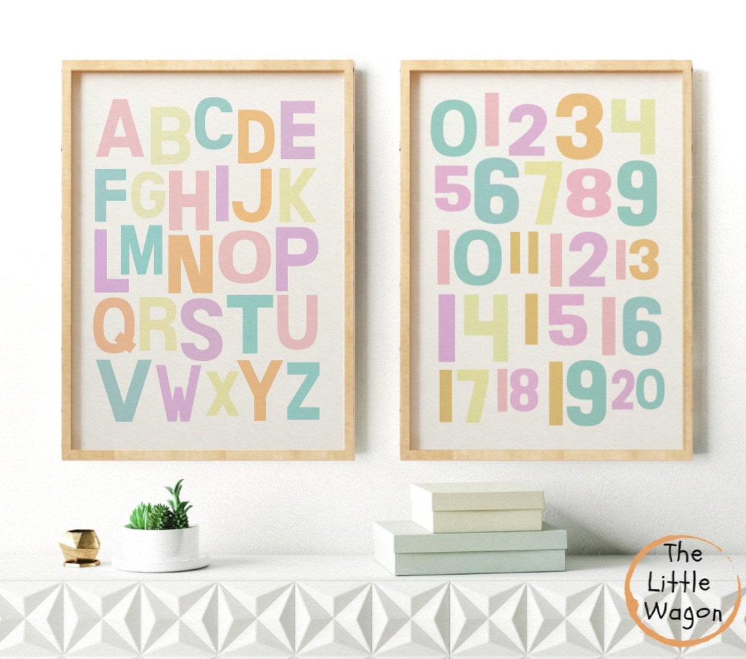 Pastel Rainbow Alphabet Wall Art, ABC Set of Two Nursery Prints Set of ...