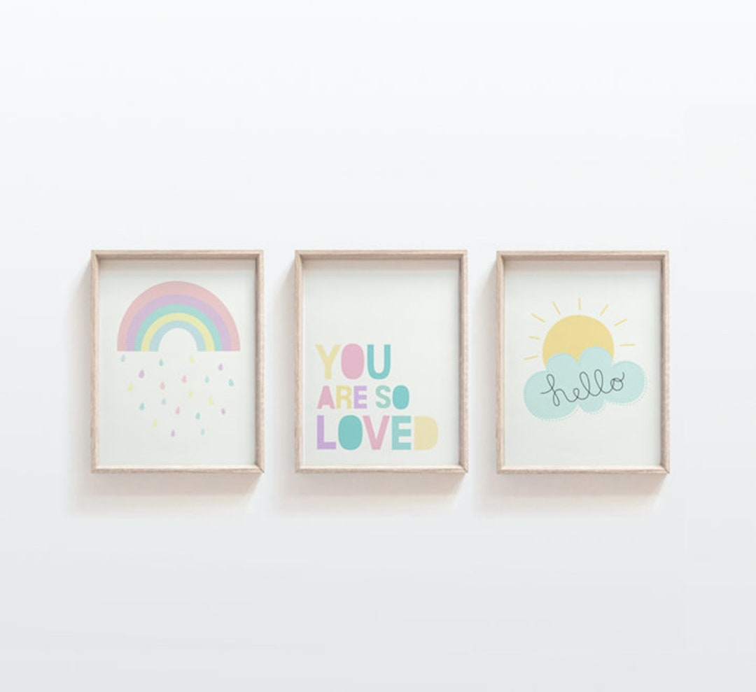 Pastel Rainbow Wall Art, Set of Three, You Are so Loved, Girls Bedroom ...