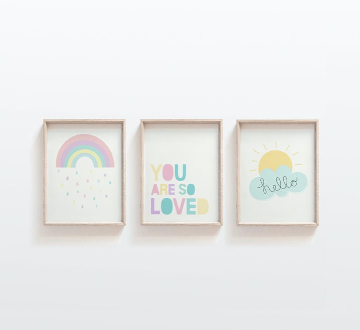 Pastel Rainbow Wall Art Set of Three You Are so Loved Girls | Etsy