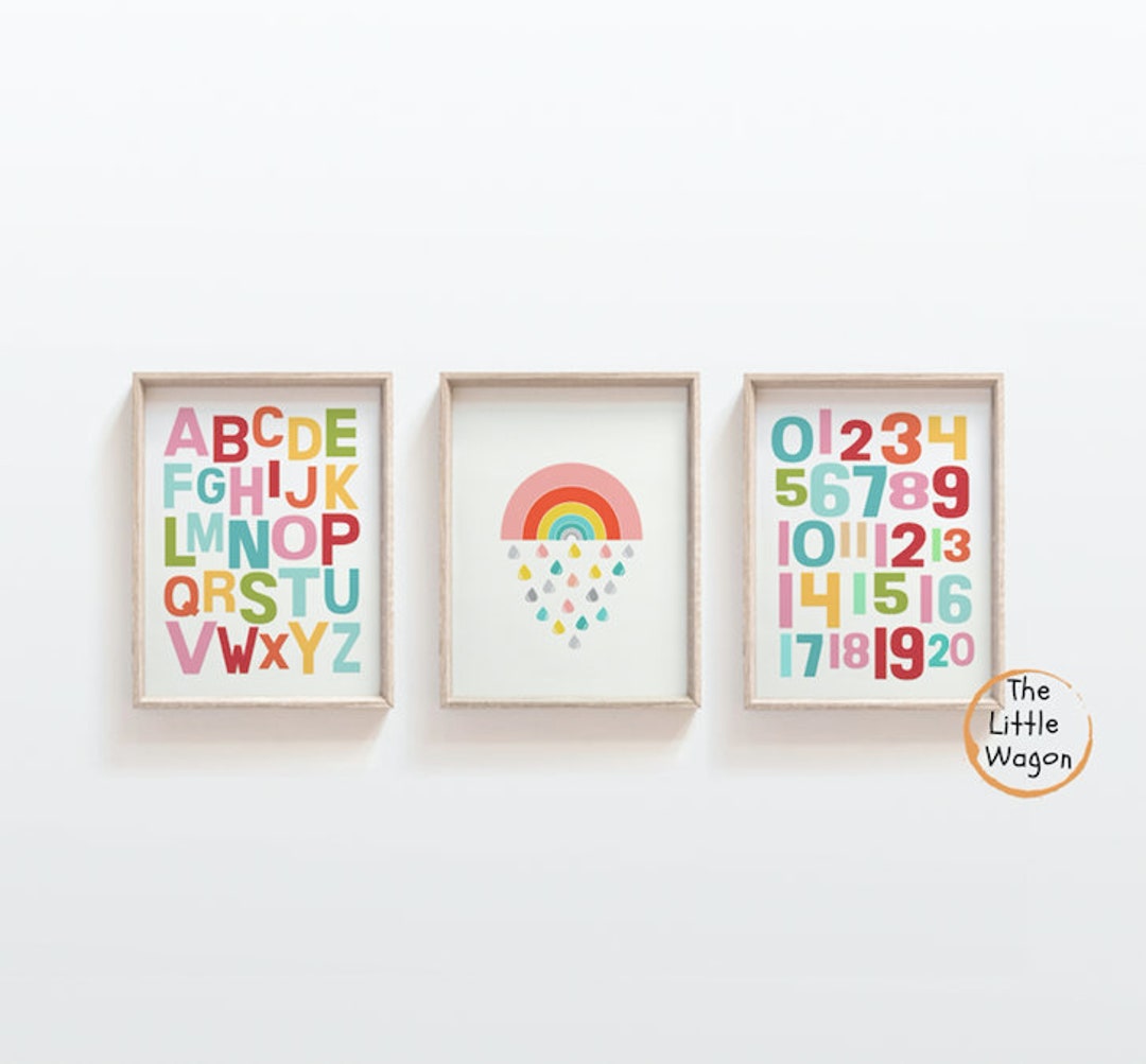 Kids Room Art Alphabet Set of 3 Prints, Rainbow Nursery Wall Art ...