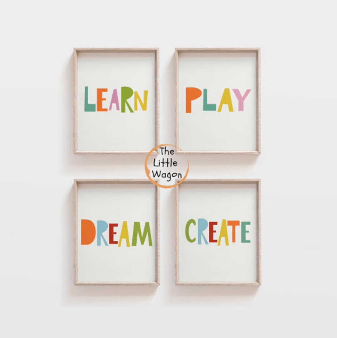 Set of Four Children's Playroom Words, Set of 4, Kids Art Print Set ...