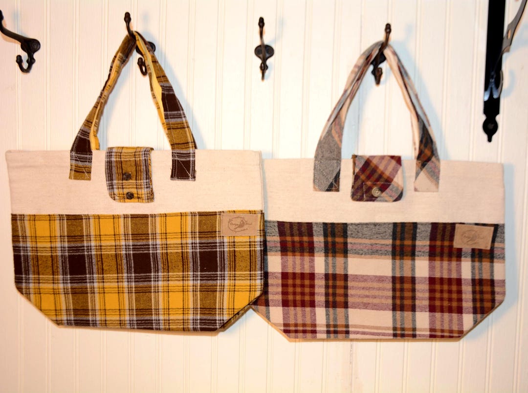 Upcycled Flannel Shirt Tote Bag: Repurposed Canvas, Medium - Etsy