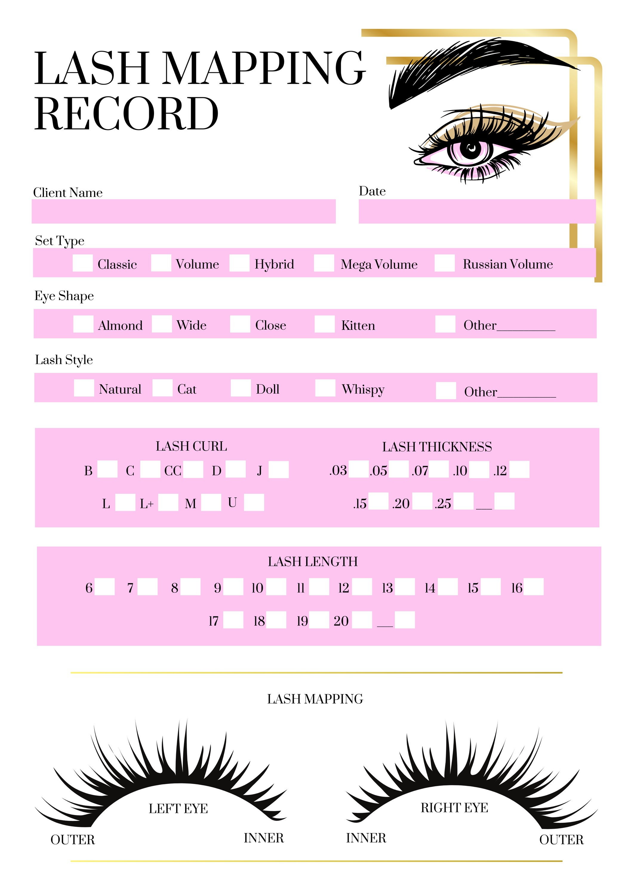 Eyelash Extension Client Record Form: Lash Mapping, Editable in Canva ...