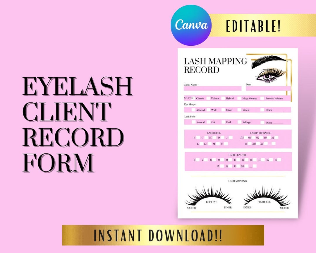 Eyelash Extension Client Record Form: Lash Mapping, Editable in Canva ...