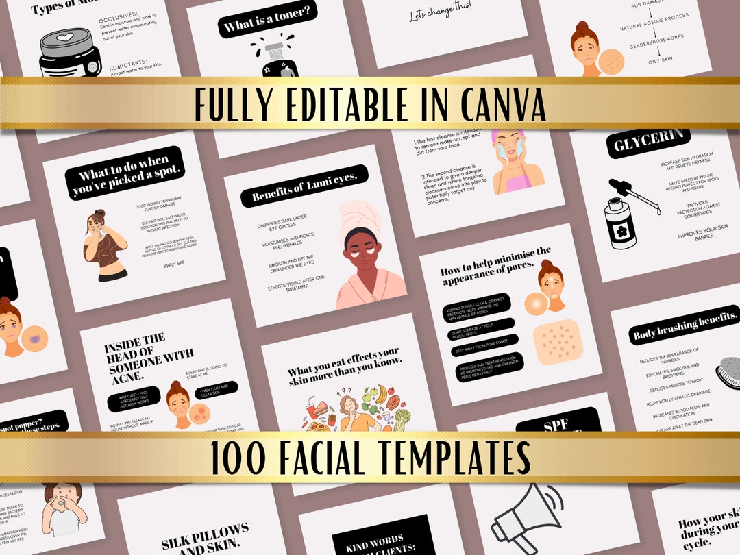 Facial Instagram Templates for Canva, Skin Specialist Canva Templates ...